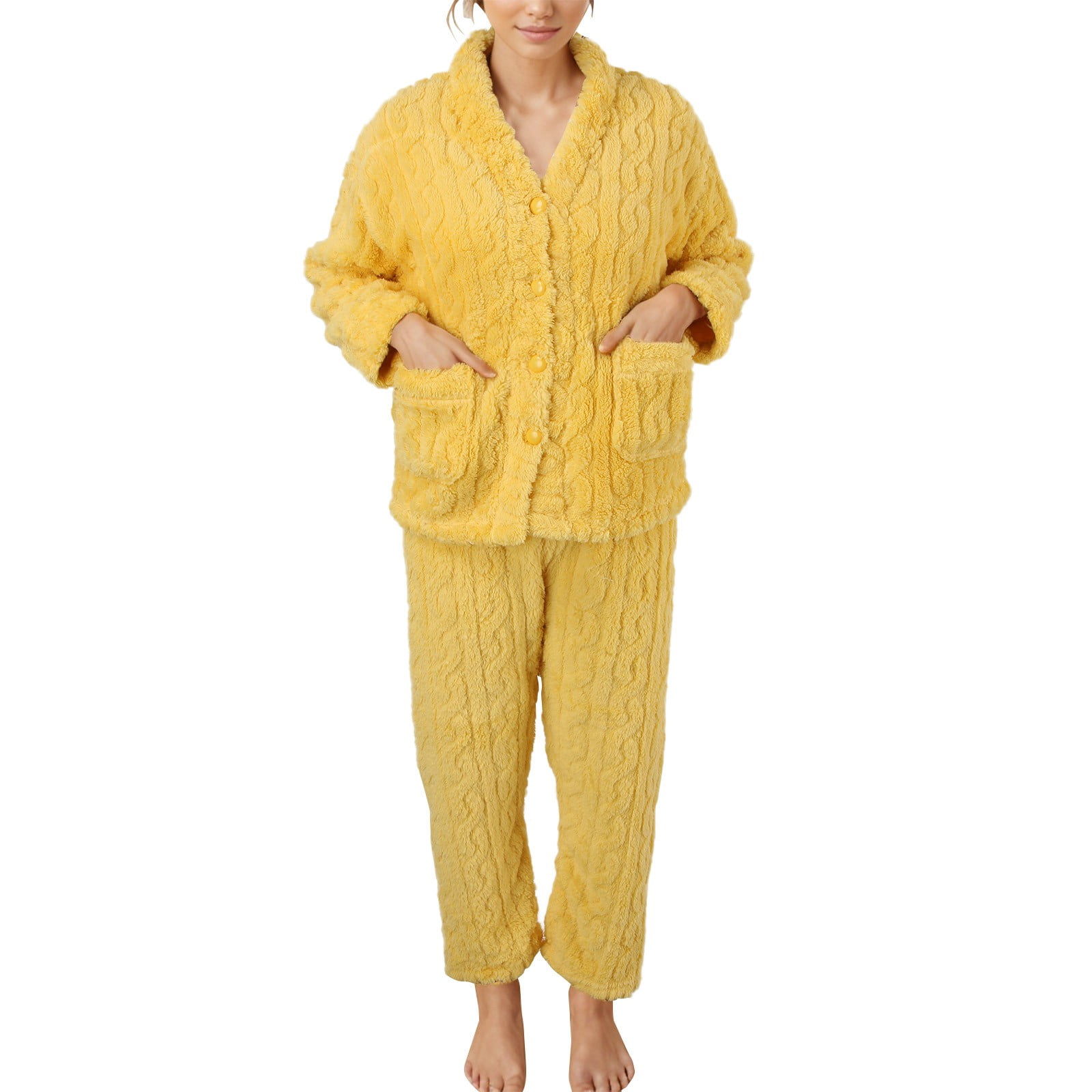 CAICJ98 Silk Pajamas Women Fuzzy Pajama Set Warm Fluffy Long Sleeve ...