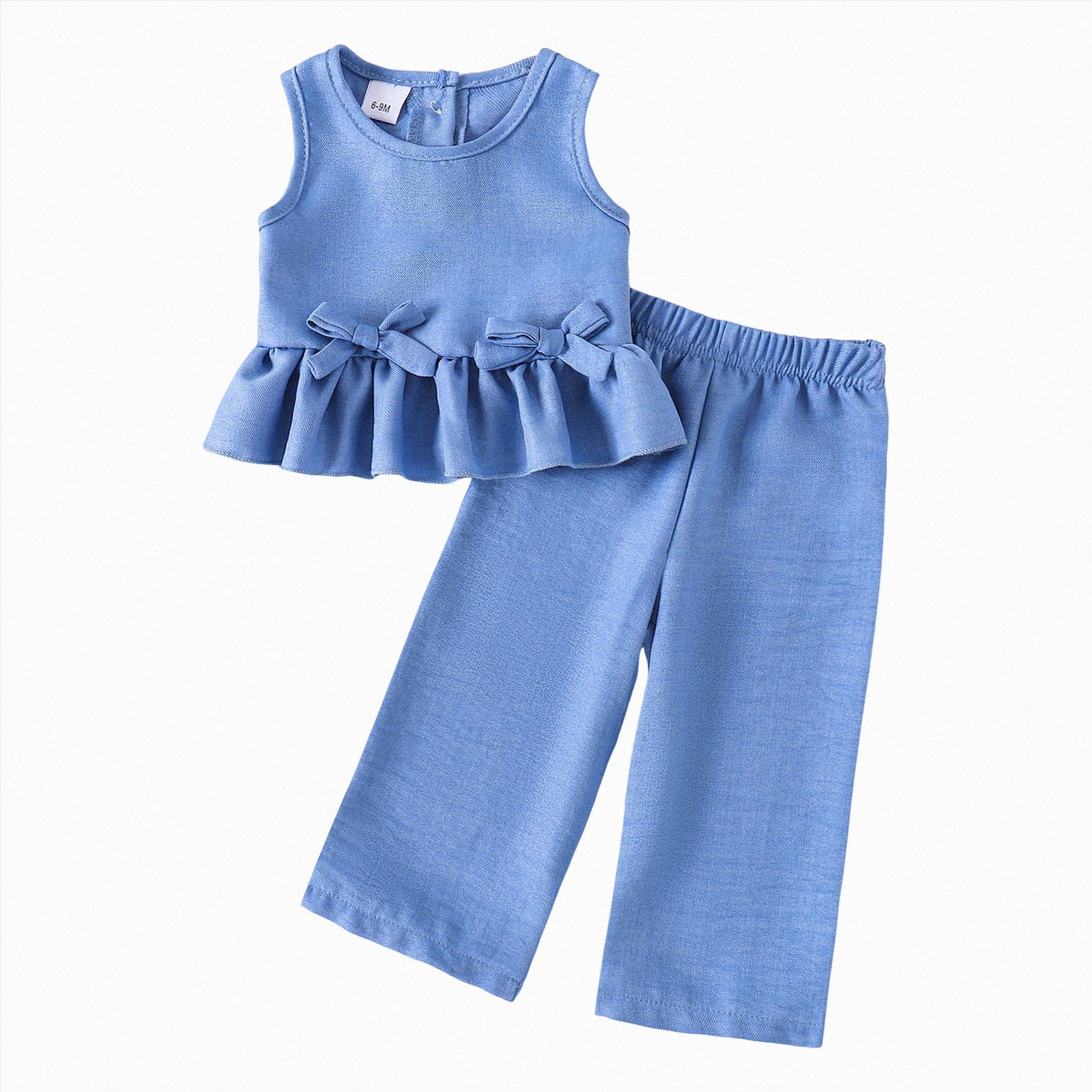 CAICJ98 Toddler Baby Girl Clothes Summer Outfits Cute Bow Button Ruffle ...