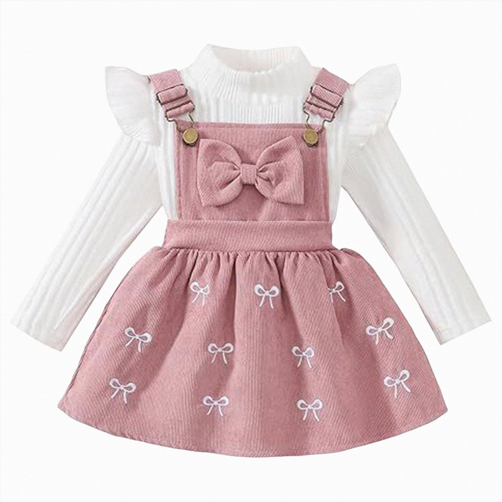 CAICJ98 Toddler Baby Girl Outfits Long Sleeve Ribbed T-Shirt Bow ...