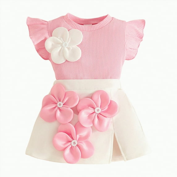CAICJ98 Toddler Baby Girl Skirts Outfit Ribbed Ruffle Short Sleeve ...