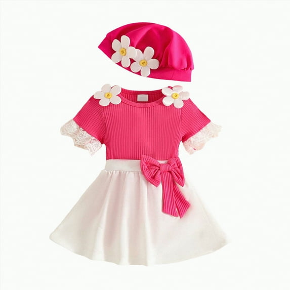 CAICJ98 Toddler Baby Girl Summer Clothes Skirt Set Crew Neck Ribbed ...