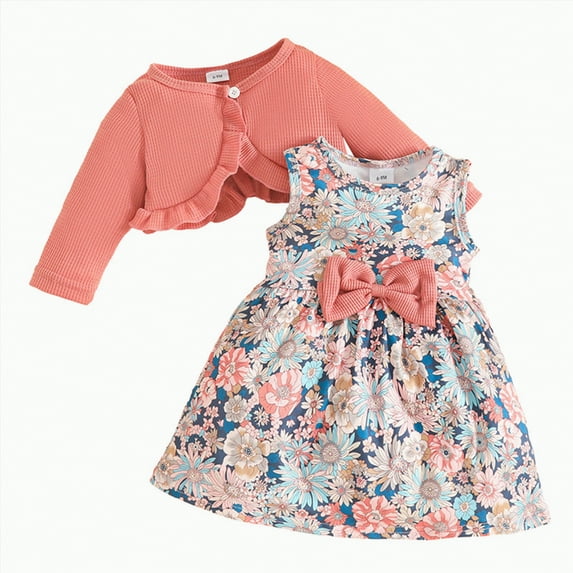 CAICJ98 Toddler Baby Girls Dress and Cotton Cardigan Set for 6M-3T ...