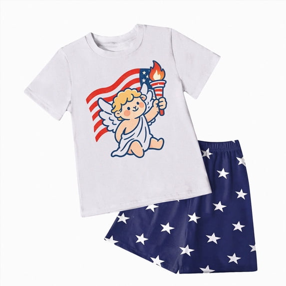 CAICJ98 Toddler Boy Outfit American Flag T-Shirt and Gingham Stars ...