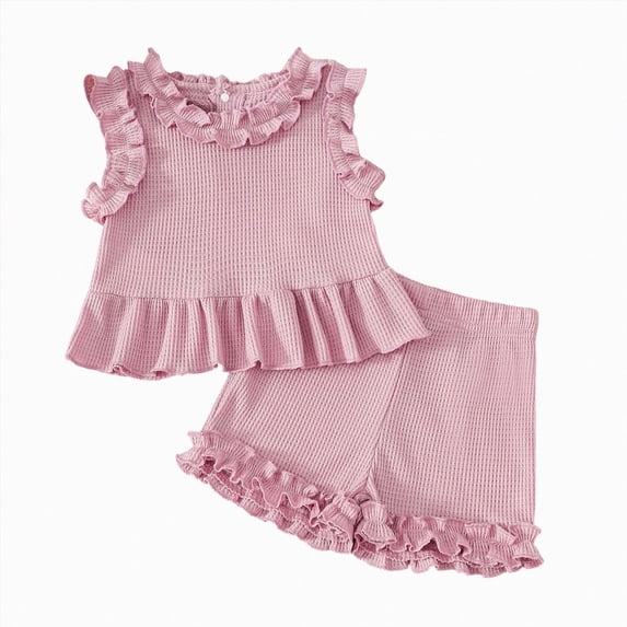 CAICJ98 Toddler Girl Summer Outfits Stripe Ruffles Hem Sleeveless ...