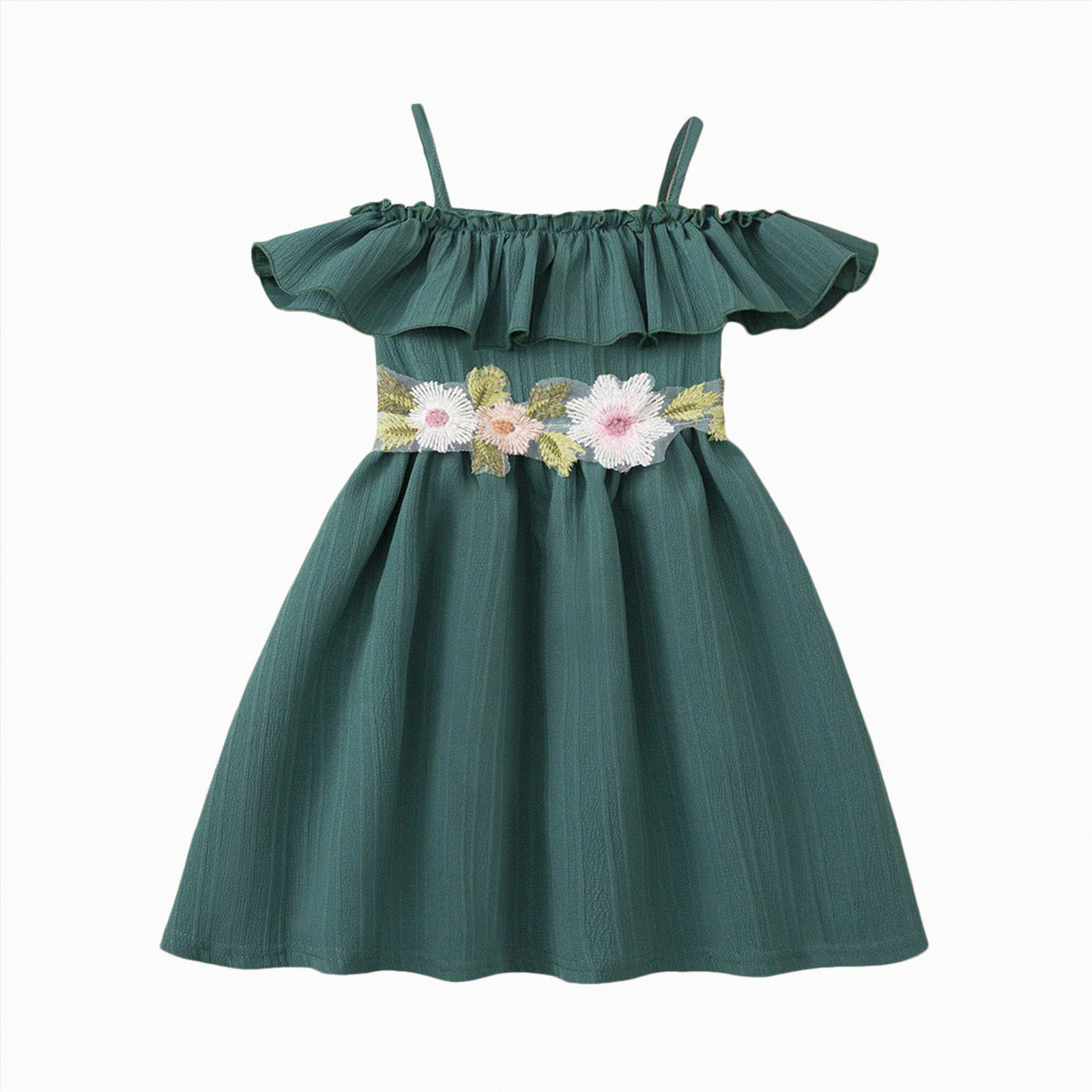 CAICJ98 Toddler Girls Floral Print Dress Cotton Linen Off Shouler ...