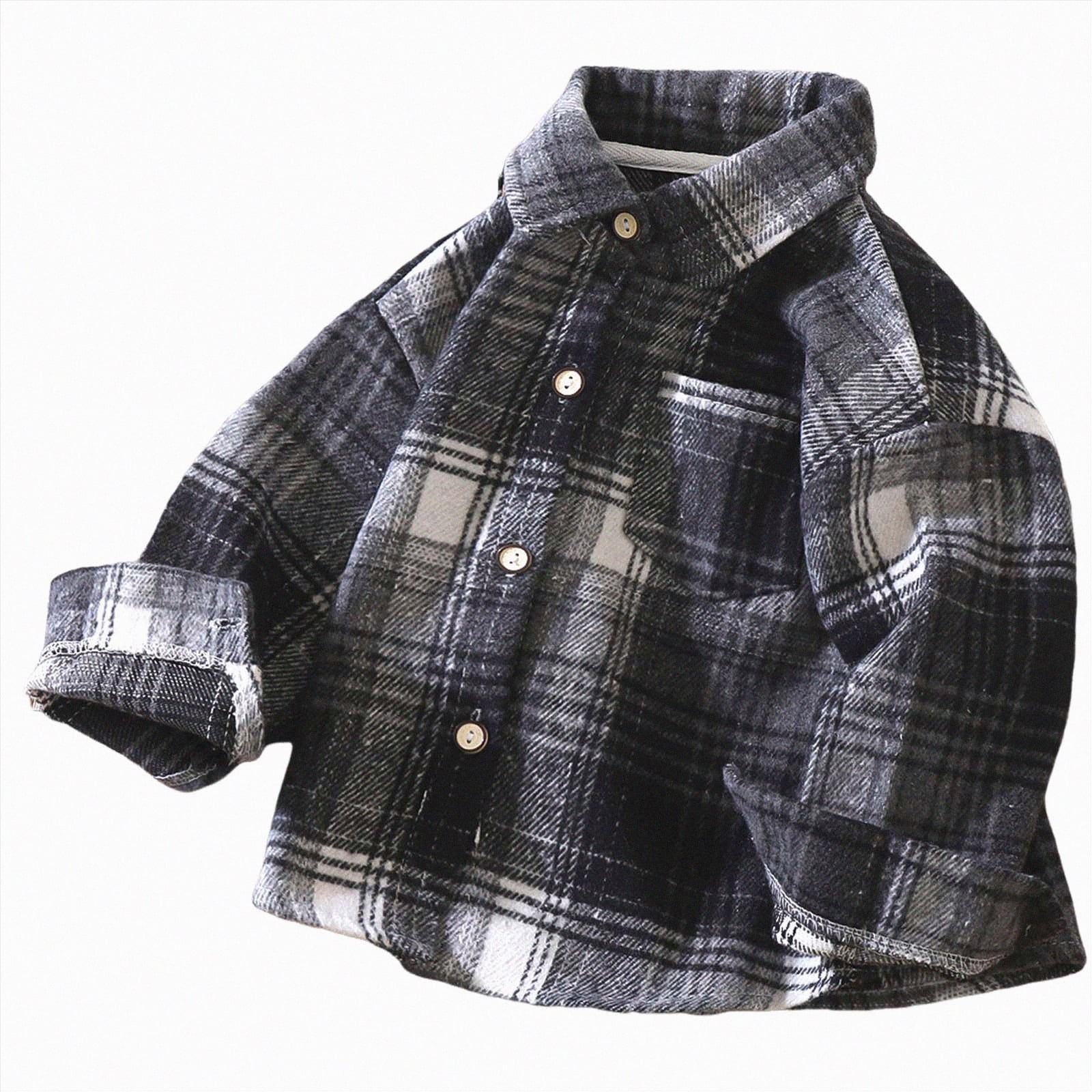 CAICJ98 Toddler Kids Flannel Shirt Jacket Plaid Long Sleeve Lapel ...