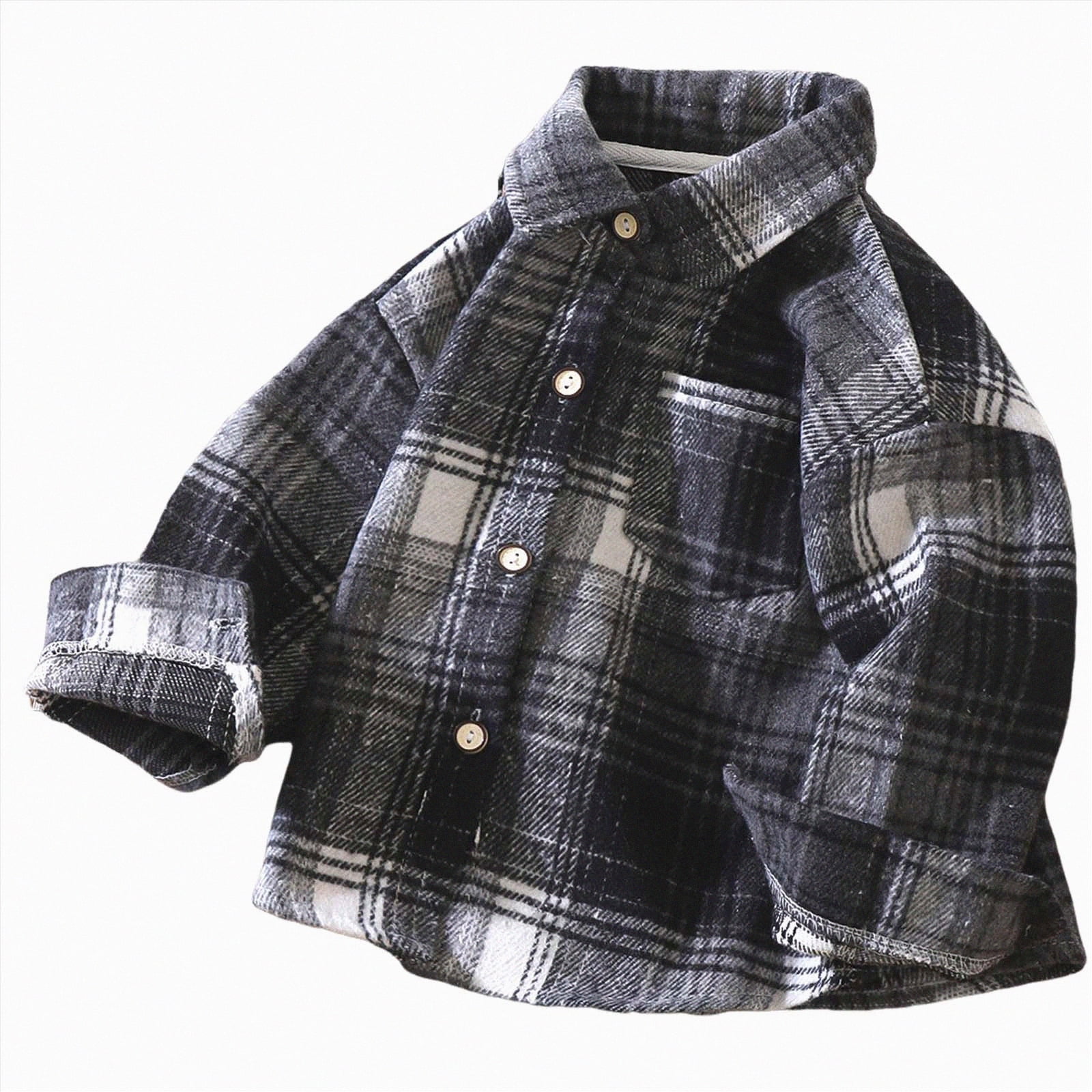CAICJ98 Toddler Kids Flannel Shirt Jacket Plaid Long Sleeve Lapel Button Down Shacket Baby Fall ...