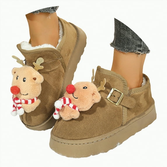 CAICJ98 Women's Snow Boots Christmas Mini Ankle Boots Platform Suede ...