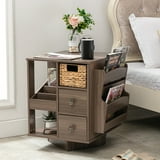 "CAIDI 24"" Rotating End Table with Magazine Rack and Drawers, Grey ...