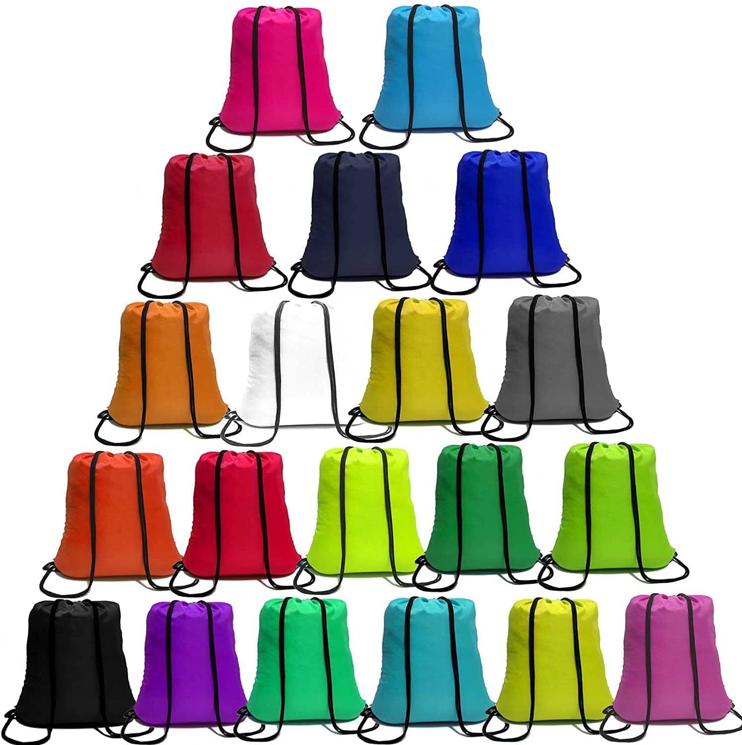 CAIHONG 100 Pcs Drawstring Backpacks, Multipack Nylon Cinch Bags in 20 ...