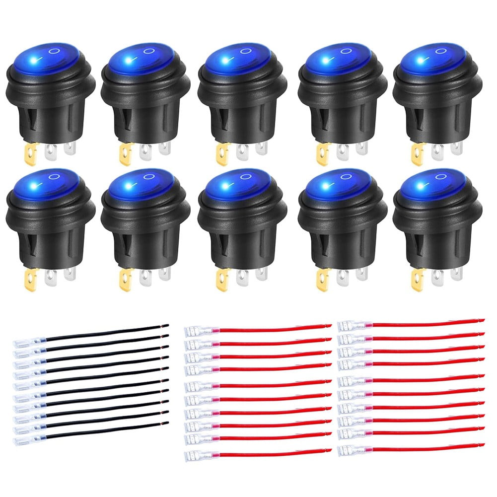 CAIJIEXI Round Rocker Switch Waterproof with Shell Led Light Spst 3 Pin ...