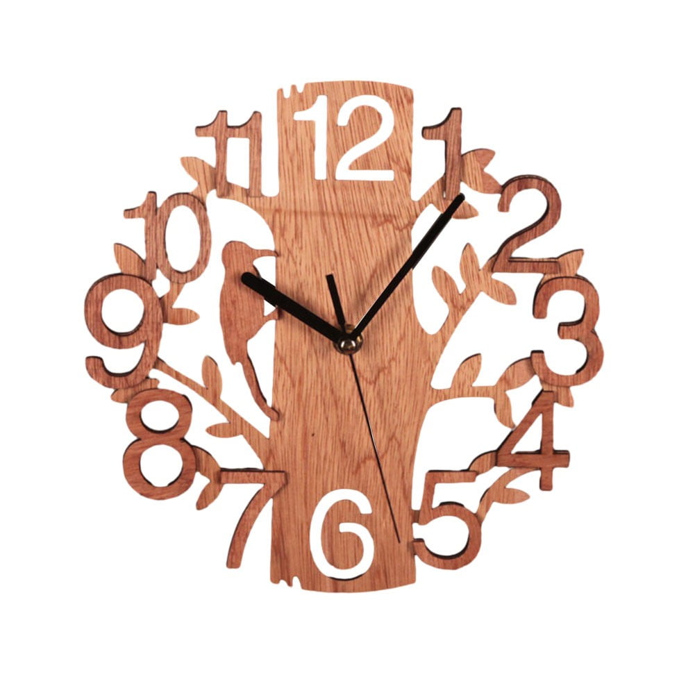 CAIJIEXI Silent Hanging Clock Wall Clock Modern Design Wooden Tree ...