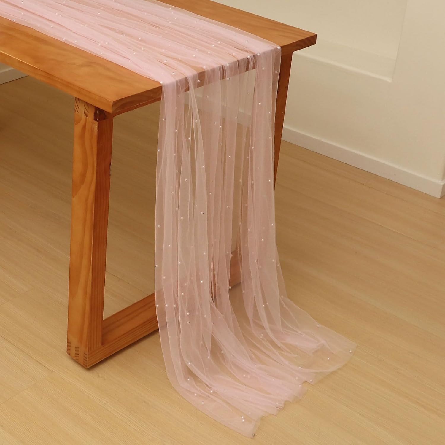 CAILDANL 10 ft White Pearl Tulle Fabric Lace Tablecloth Table Runners ...