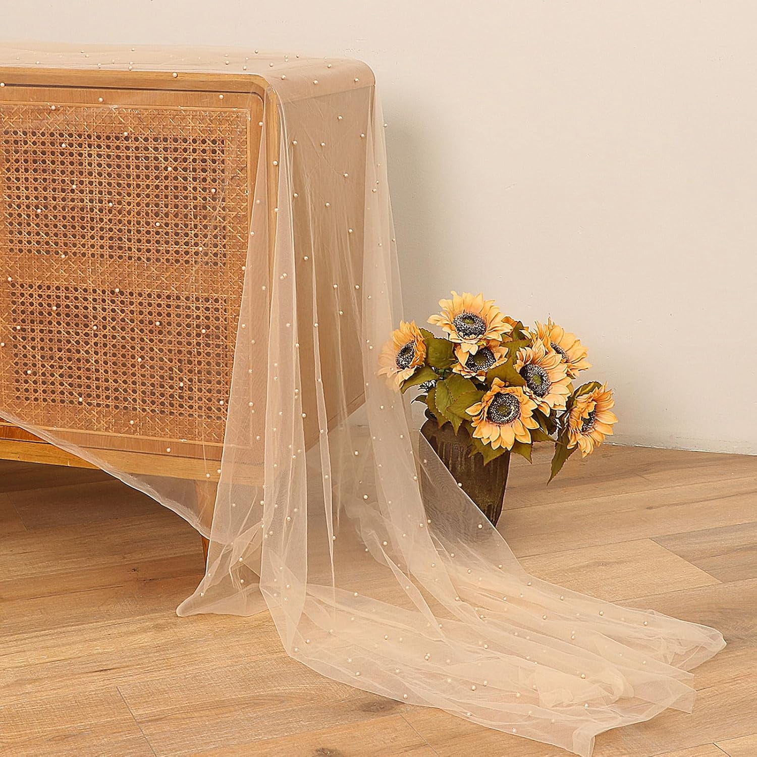 CAILDANL 10 ft White Pearl Tulle Fabric Lace Tablecloth Table Runners ...