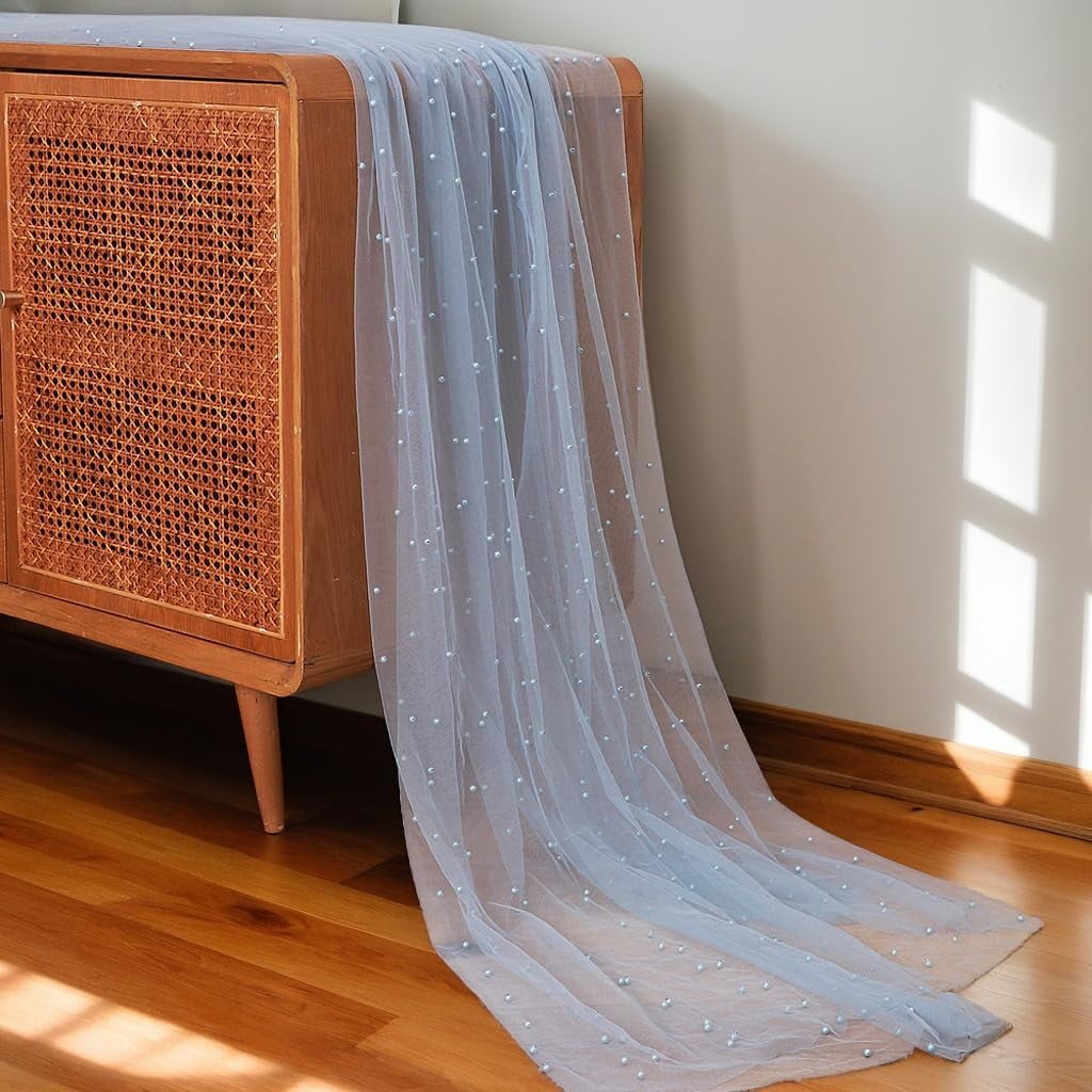 CAILDANL 10 ft White Pearl Tulle Fabric Lace Tablecloth Table Runners ...