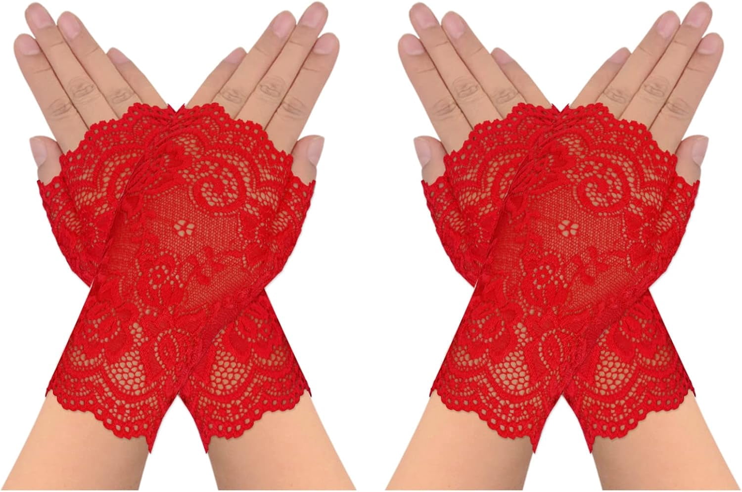 CAILDANL 2 Pairs Women's Lace Gloves Fingerless Floral Gloves Bridal ...