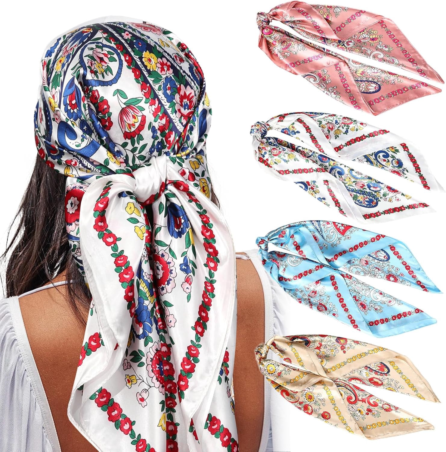CAILDANL 35” Satin Large Square Head Scarves - 4PCS Silk Like Neck ...