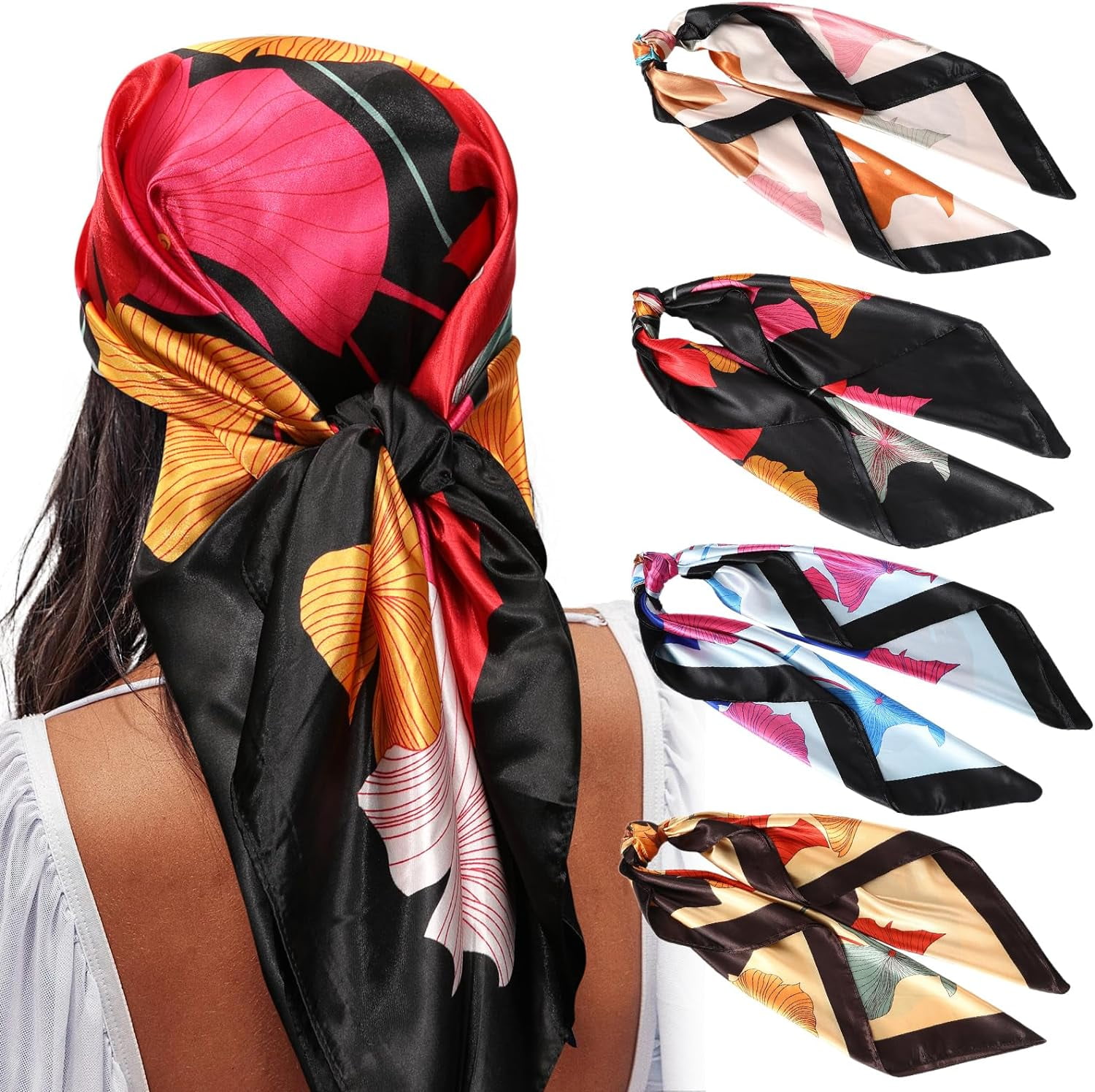 CAILDANL 35” Satin Large Square Head Scarves - 4PCS Silk Like Neck ...