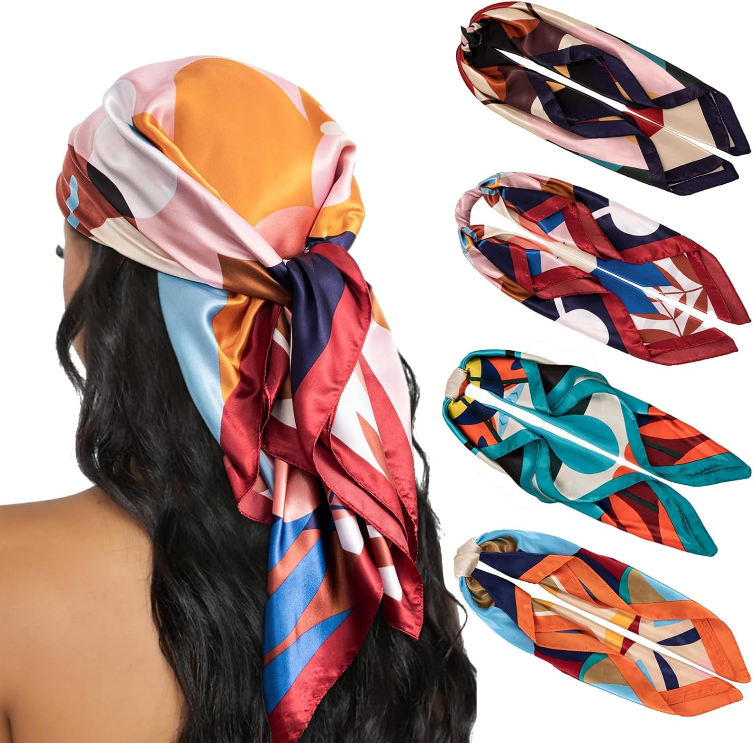 CAILDANL 4PCS Head Scarf for Women 35” Head Scarves Silk Like Satin ...