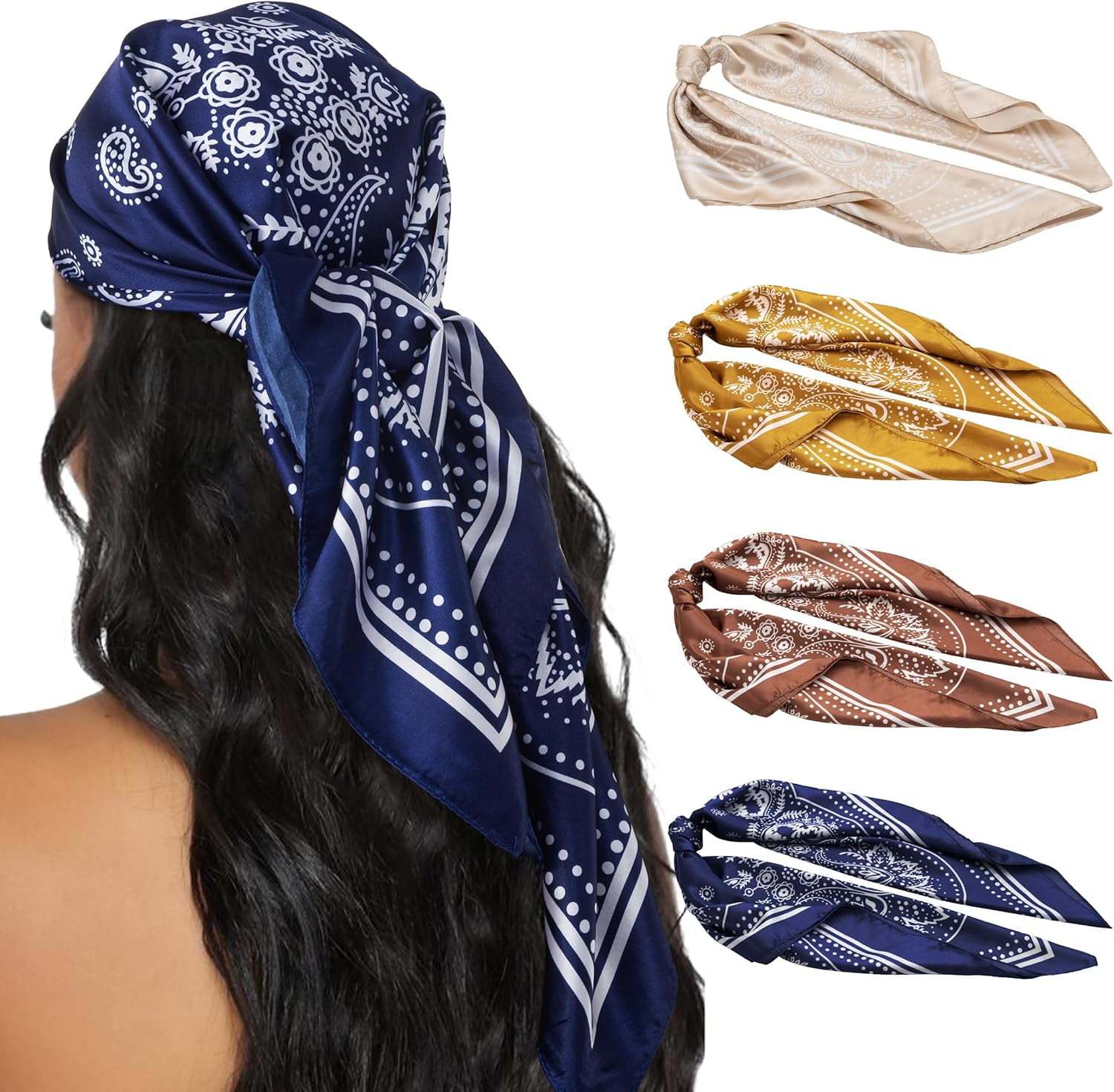 CAILDANL 4PCS Head Scarf for Women 35” Head Scarves Silk Like Satin ...