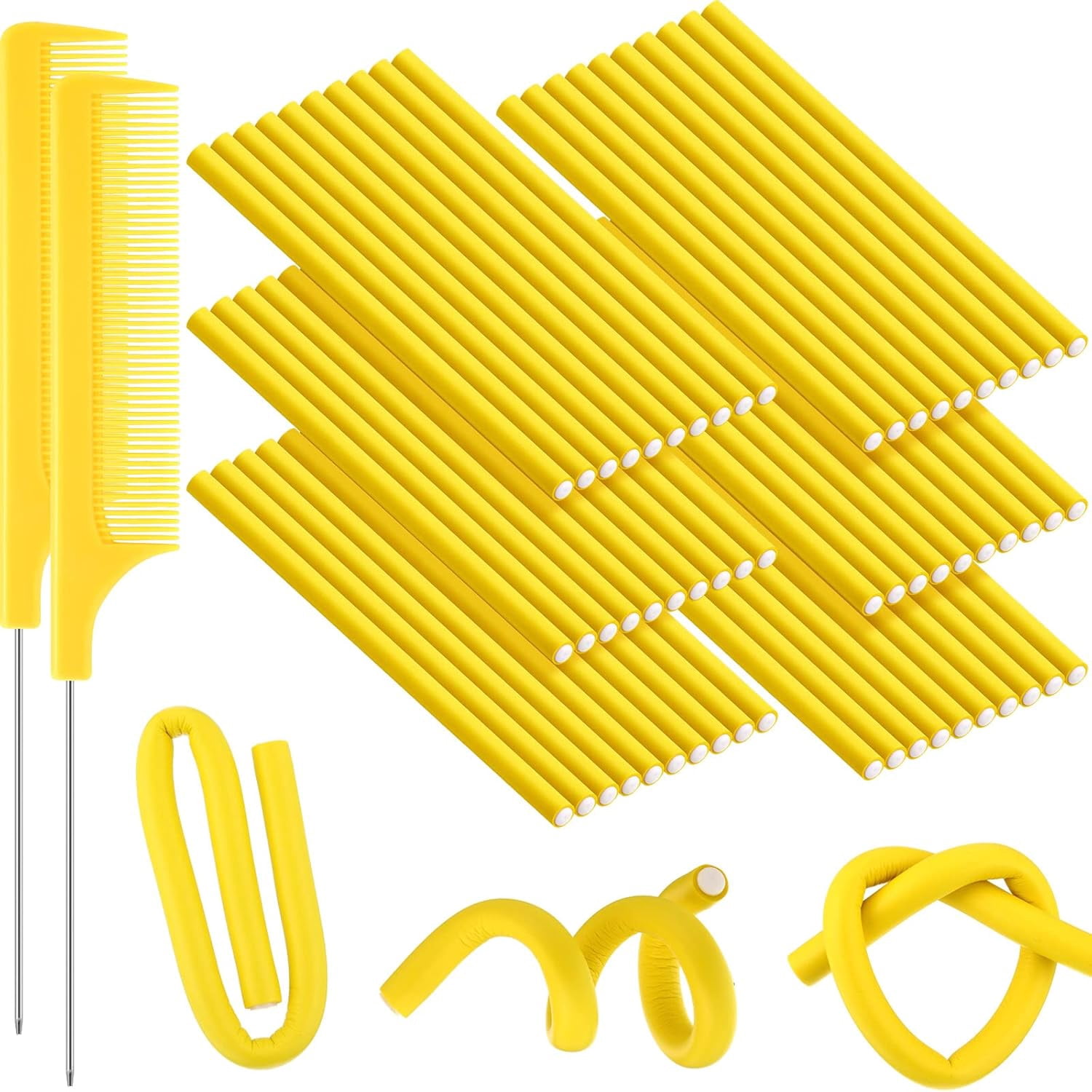 CAILDANL 60 Flexible Curling Rods Set - No Heat Hair Rollers for Long ...