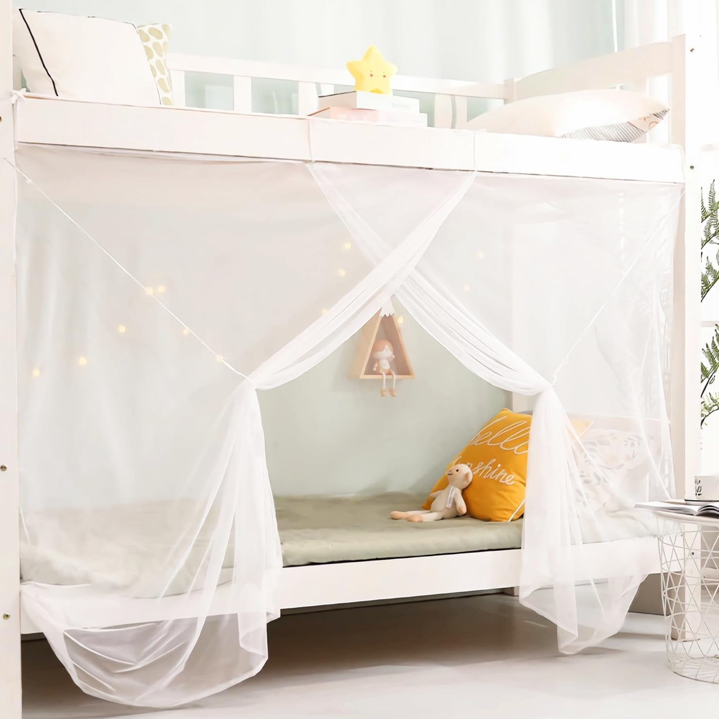 CAILDANL 8 Corner Bed Canopy Curtains for Girls Boys Bed Decor, Bed Canopy for Dormitory, Loft ...