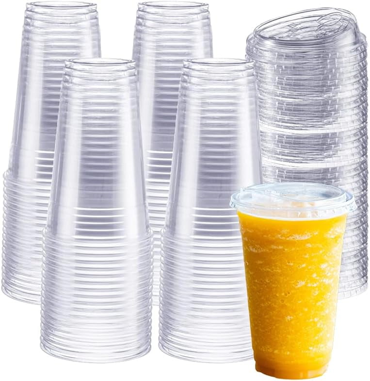 CAILDANL 90 Pack - 20oz Clear Plastic Cups with Strawless Sip-Lids ...