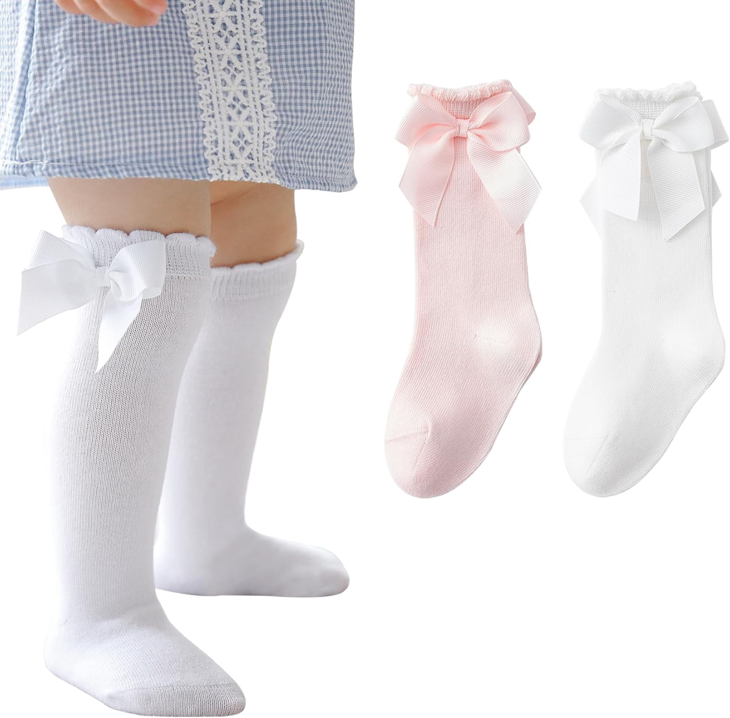 CAILDANL Baby Girls Socks Knee High Socks With Bow Infants Toddlers ...
