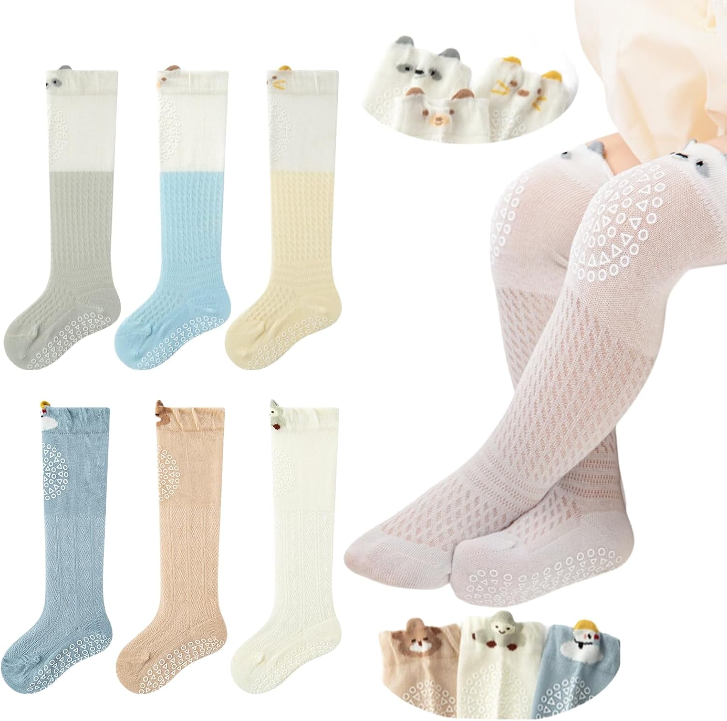 CAILDANL Baby Toddler Knee High Non-Skid Socks Girl Boy Mesh Thin ...