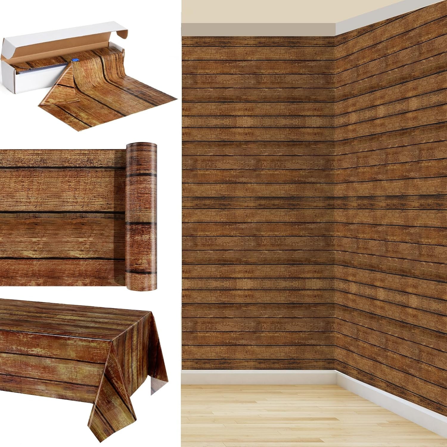 CAILDANL Brown Wood Grain Tablecloths Rustic Plastic Table Covers for ...