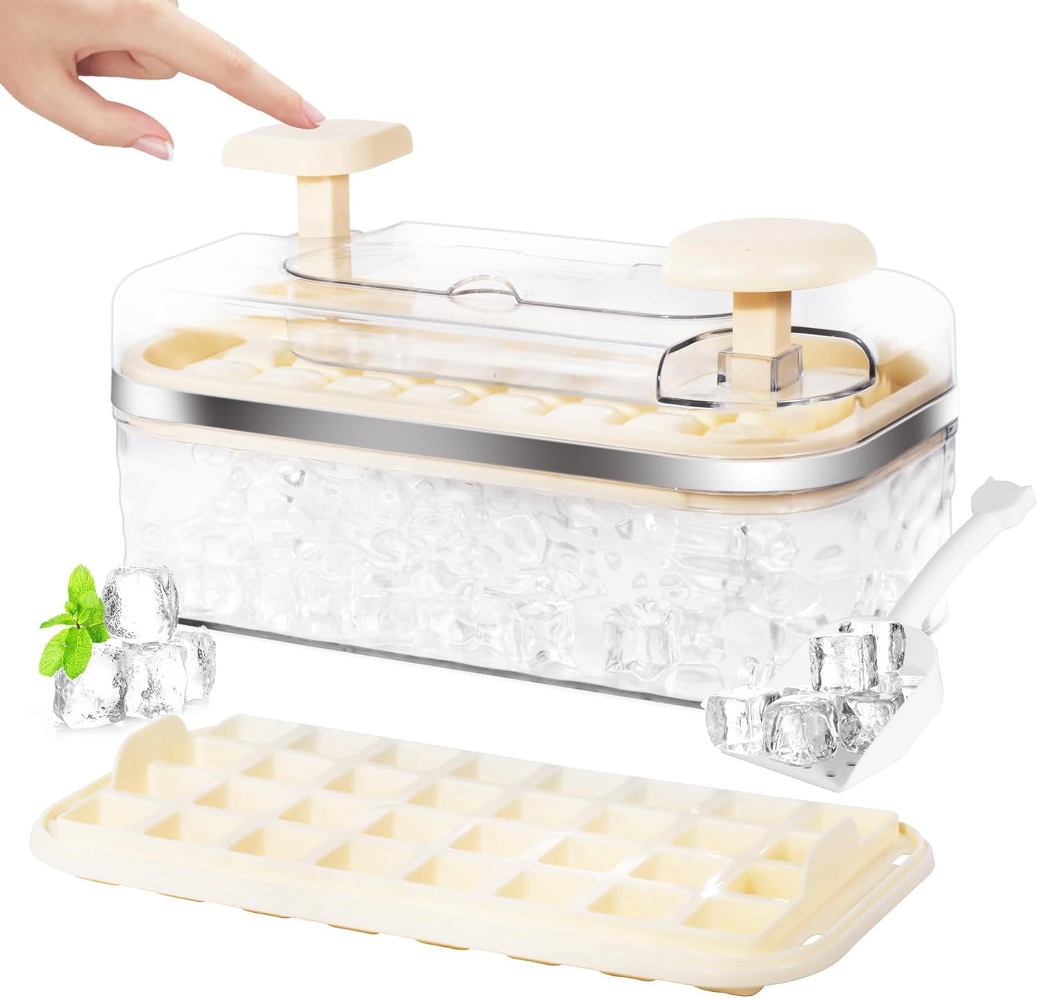CAILDANL Easy Release Ice Cube Tray for Freezer with Lid and Bin Scoop ...