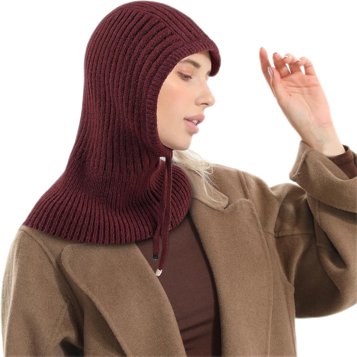 CAILDANL Knit Winter Hats for Women Warm Hooded Scarf for Men and Women ...