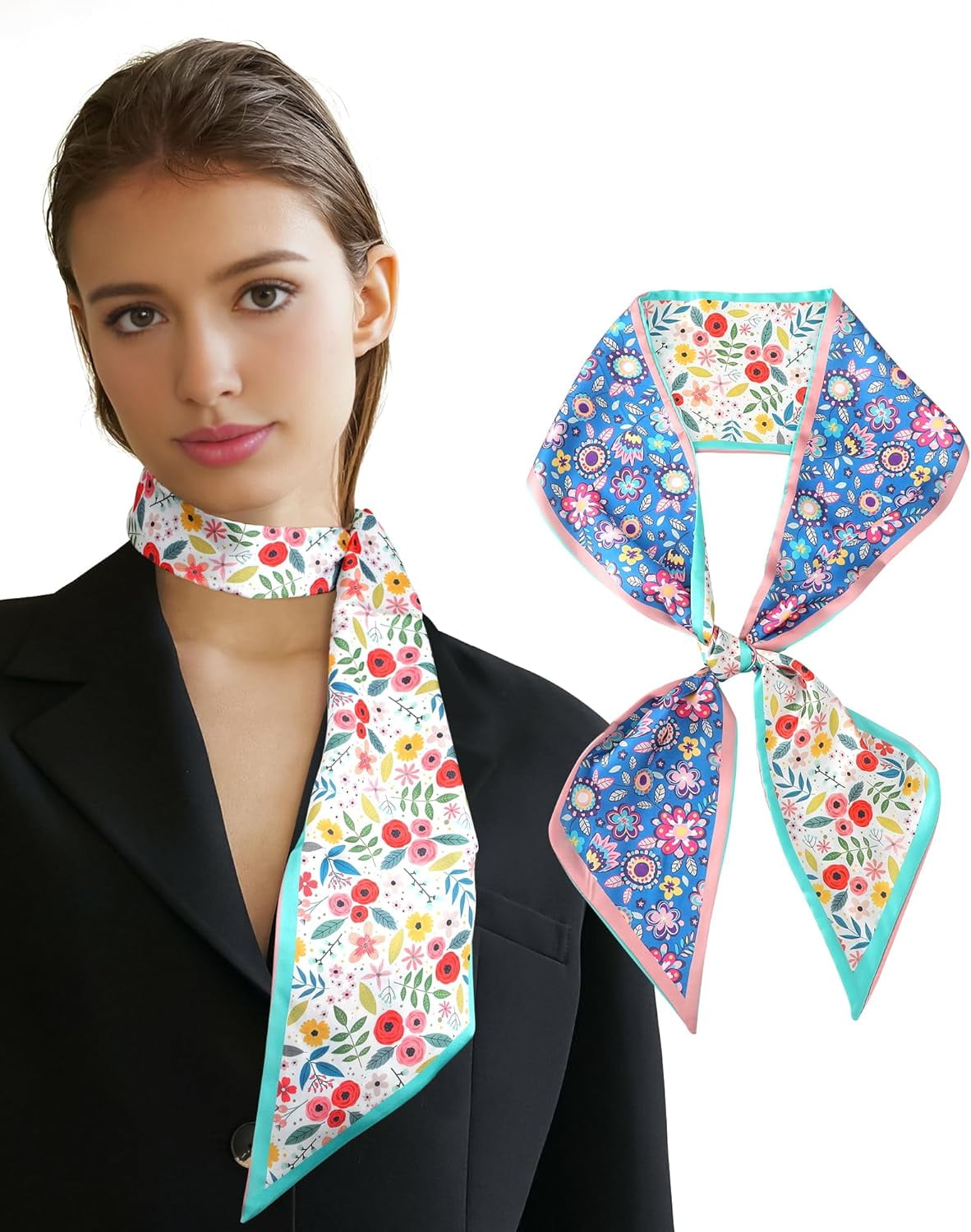 CAILDANL Long Silk Feel Scarf Women Hair Scarf Satin Neck Scarf Tie ...