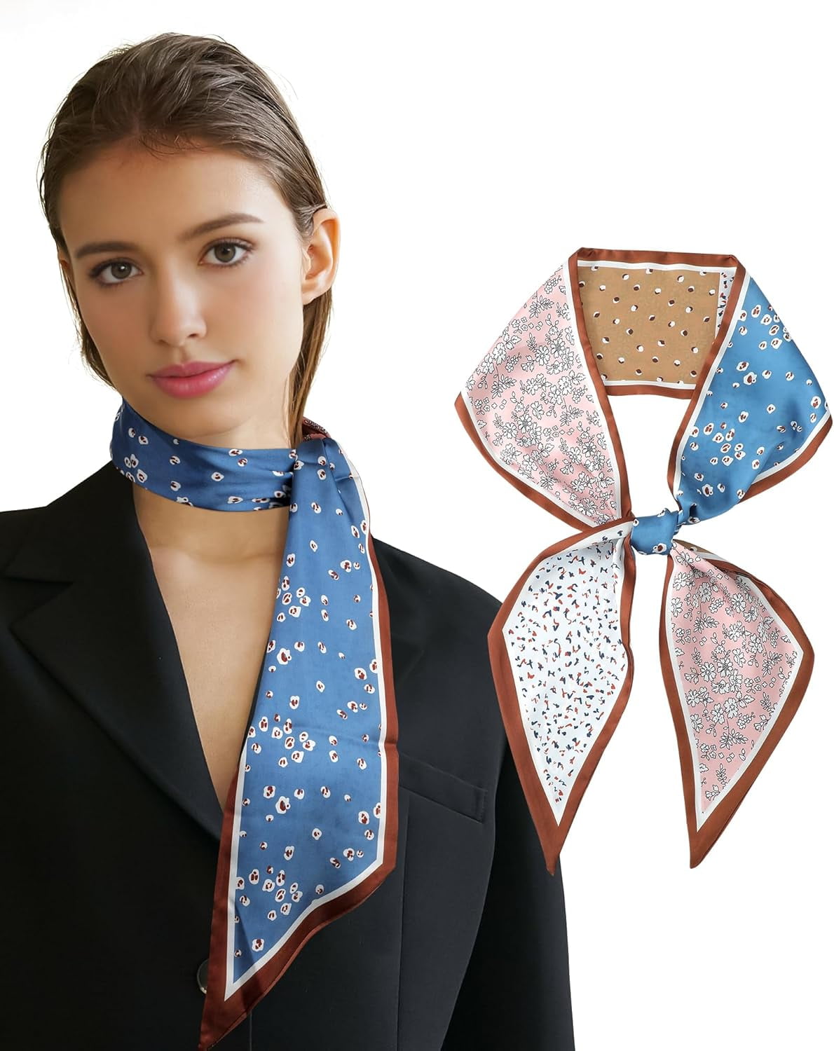 CAILDANL Long Silk Feel Scarf Women Hair Scarf Satin Neck Scarf Tie ...