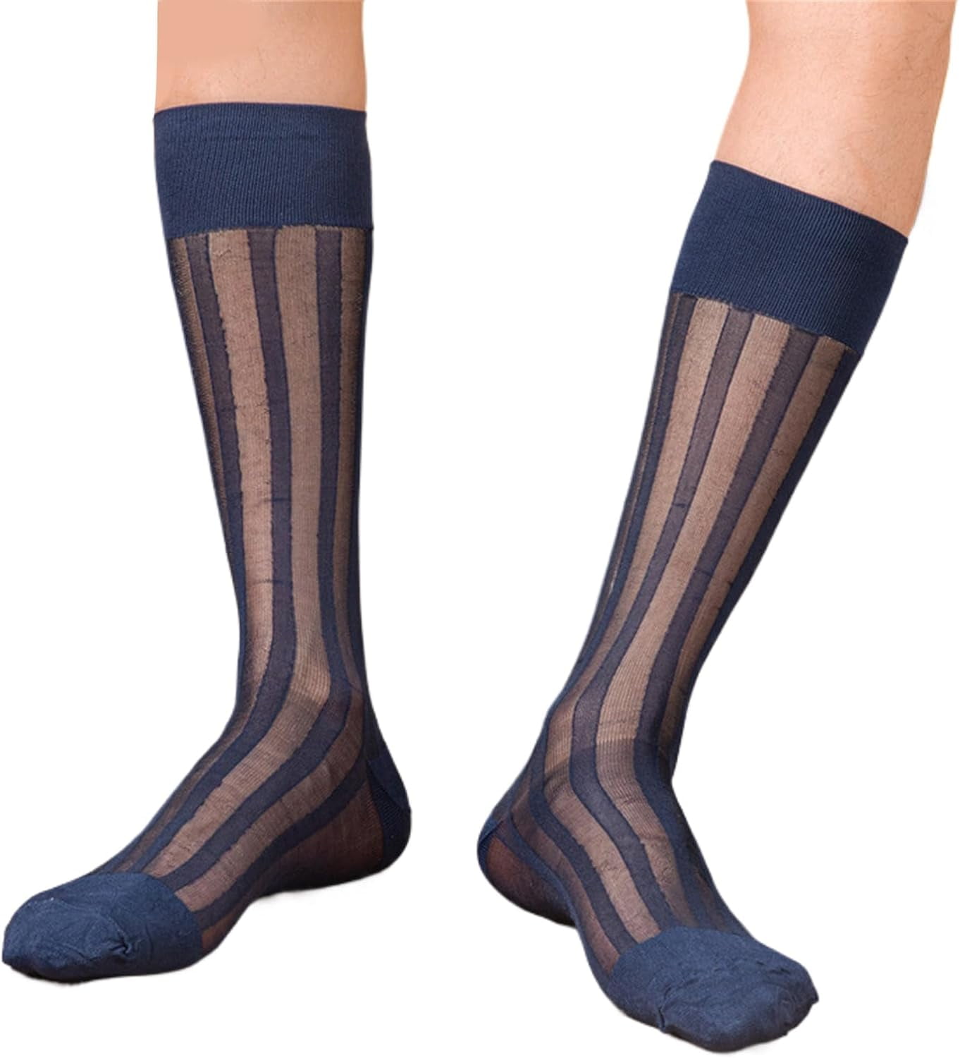 CAILDANL Mens Casual Business Dress Socks Middle Calf Wide Striped ...