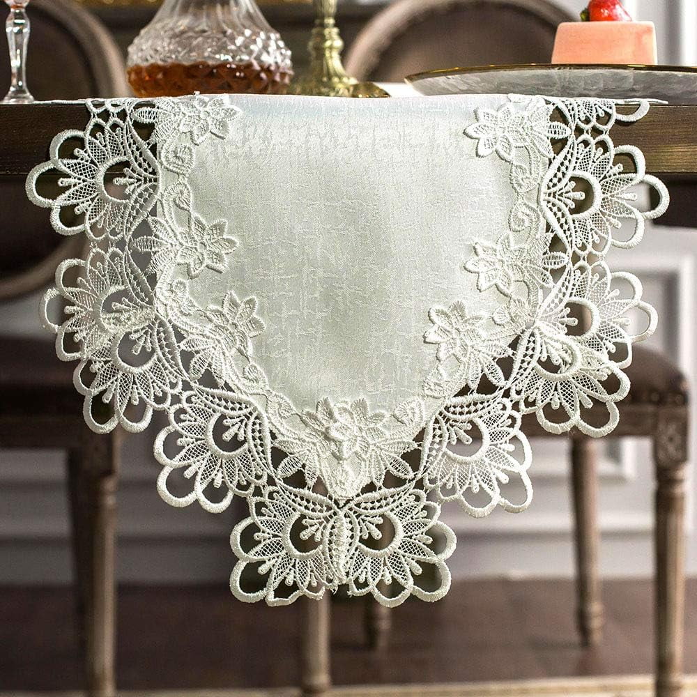 CAILDANL Rectangular Lace Fabric Tablecloth with Macrame Border Clear ...