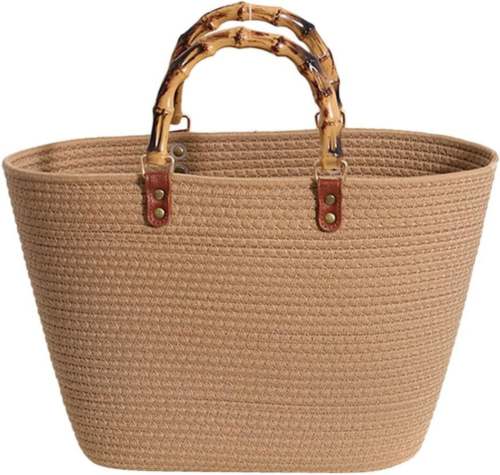 CAILDANL Summer Beach Bag for Women Bamboo Handle Handbag Purse Soft ...