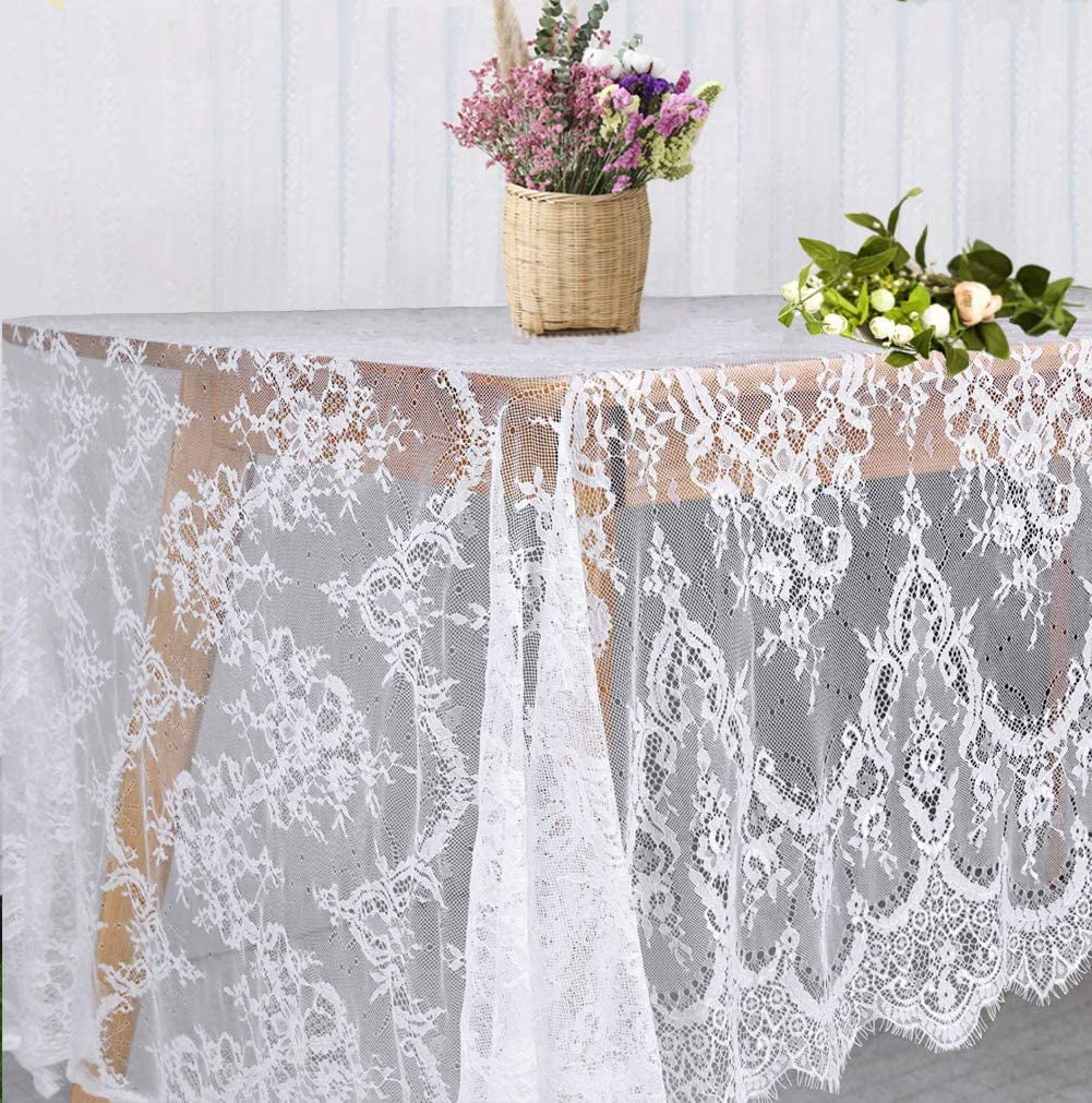 CAILDANL White Lace Tablecloth 60 × 120 Inch for Rustic Boho Wedding ...