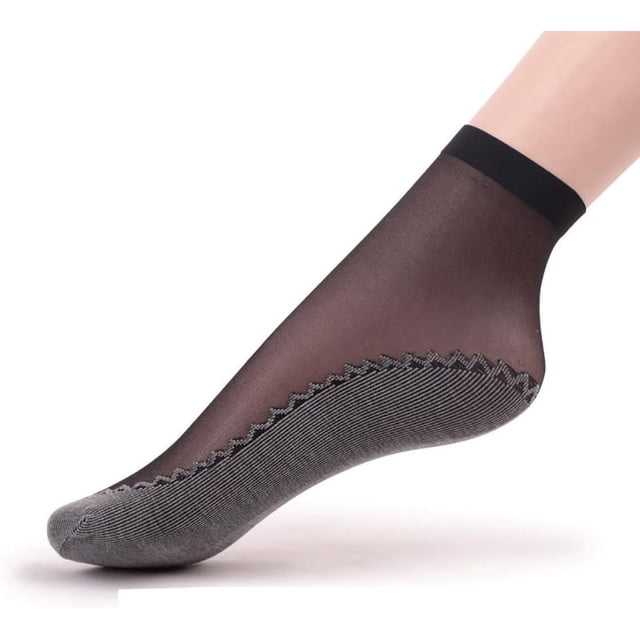 CAILDANL Women's 6 Pairs Silky Anti-Slip Cotton Sole Sheer Ankle High ...