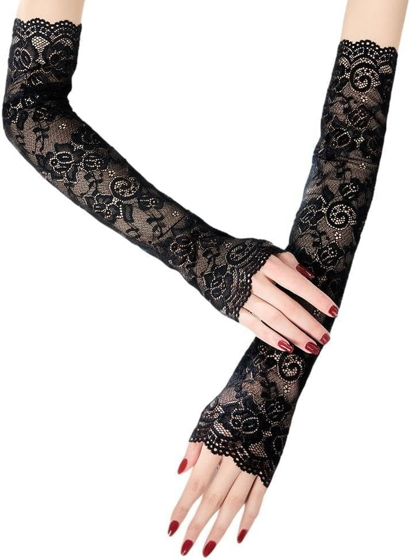 CAILDANL Women's Lace Long Gloves Fingerless Floral Gloves Bridal Prom ...