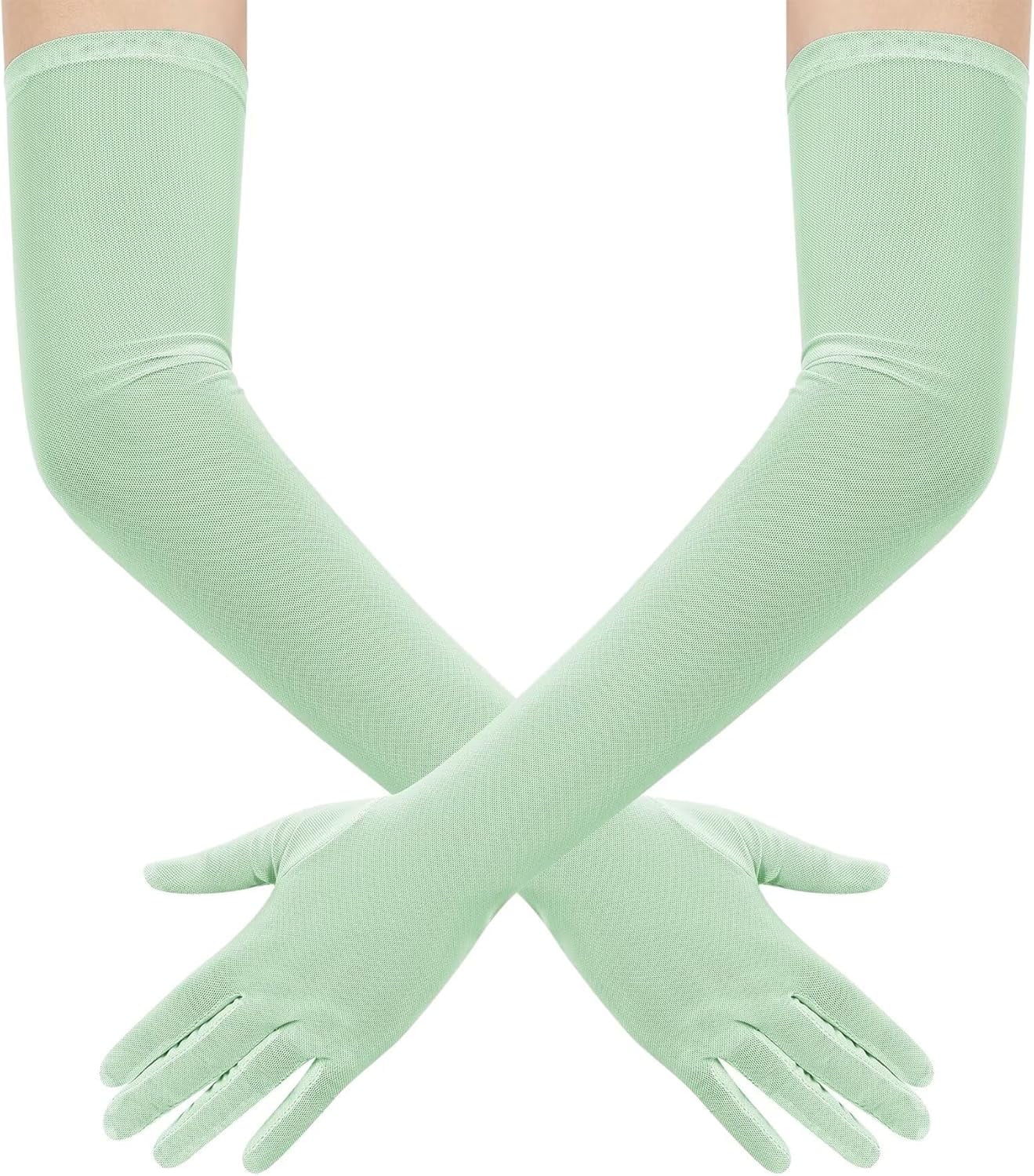 CAILDANL Women's Long Stretchy Mesh Tulle Sheer Gloves Costume Wedding ...