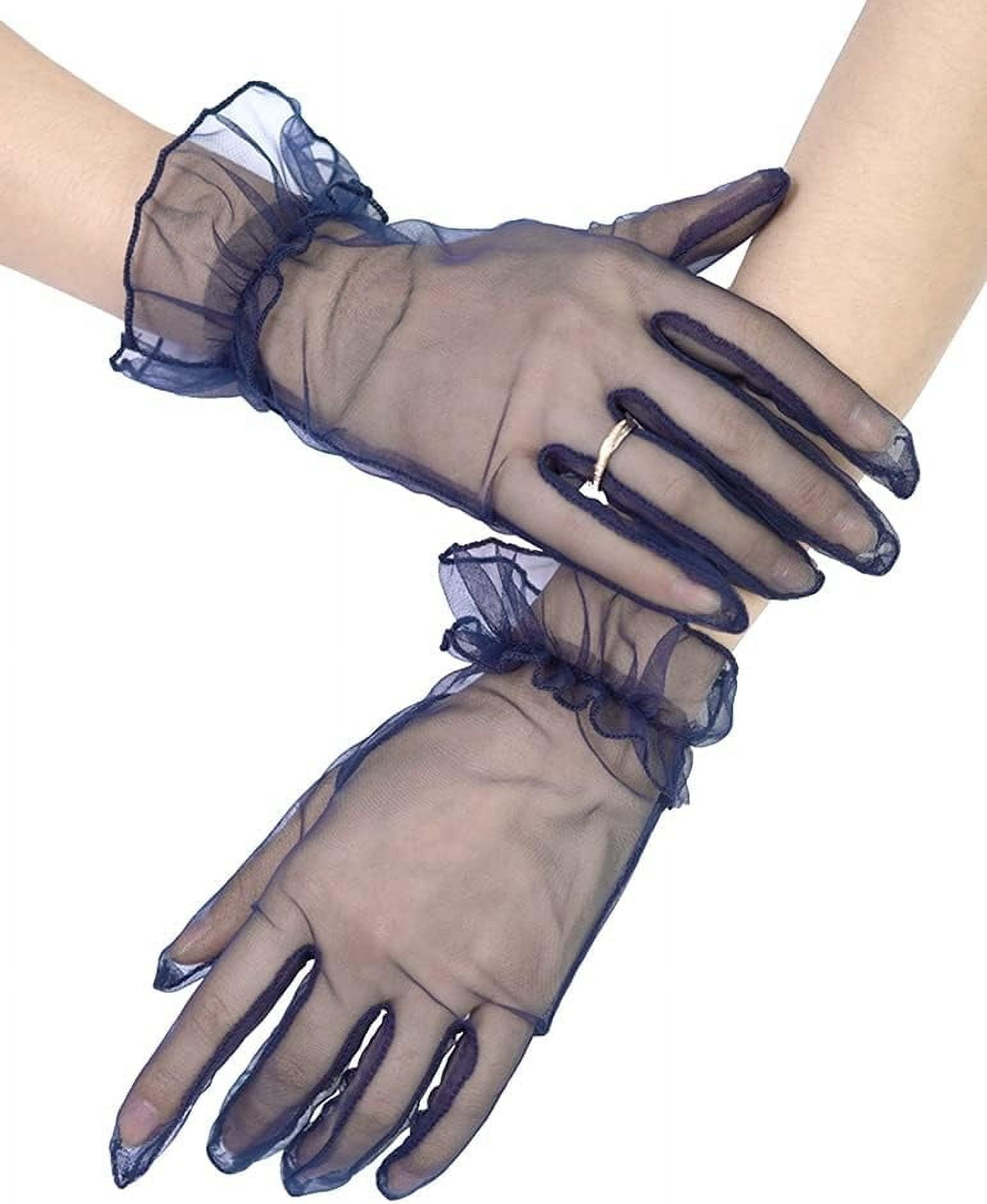 CAILDANL Women's Ruffled Tulle Mesh Gloves Wedding Party Gloves Short ...
