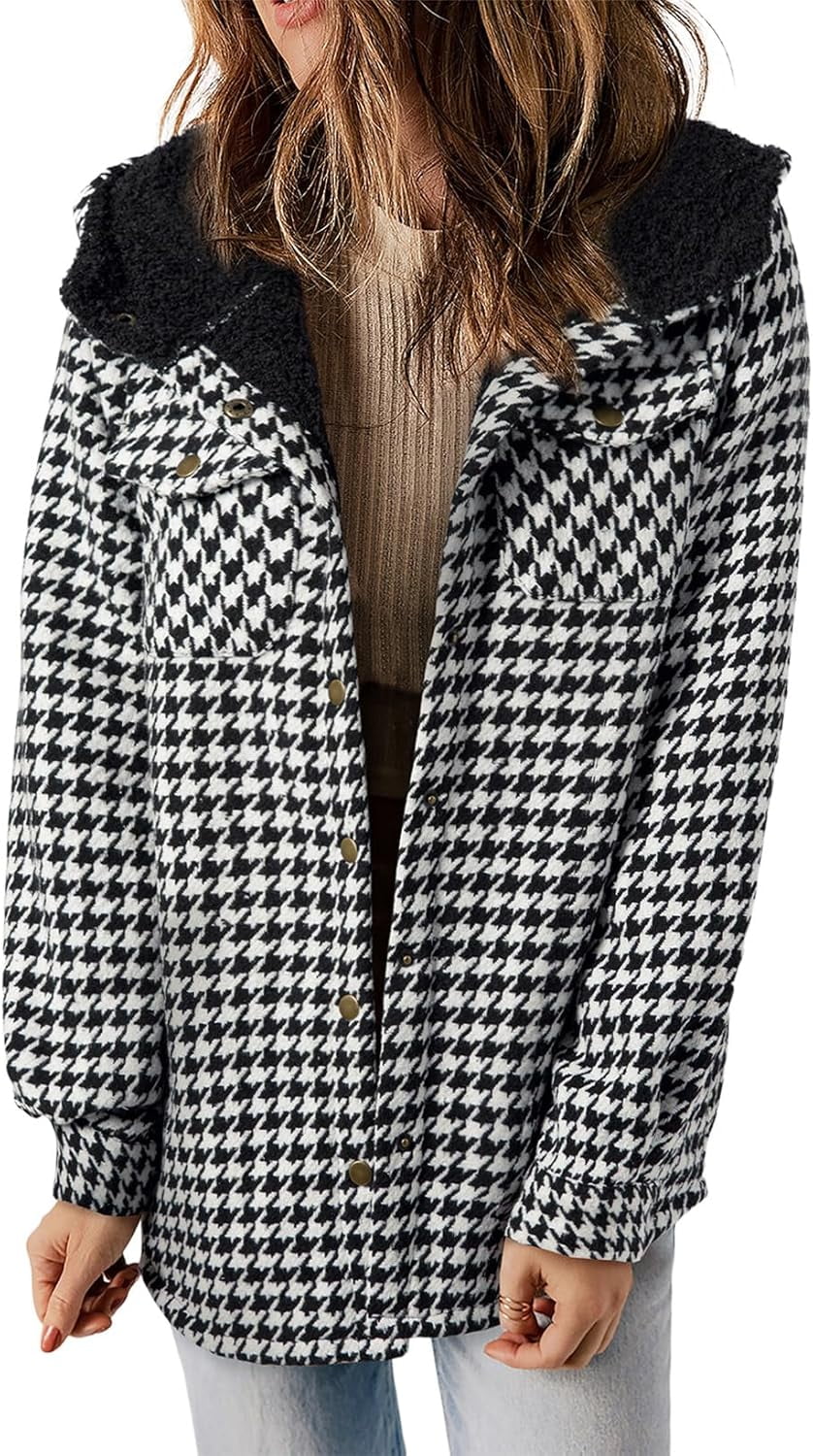 CAILDANL Womens Plaid Shacket Jacket Long Sleeve Button Down Fleece ...