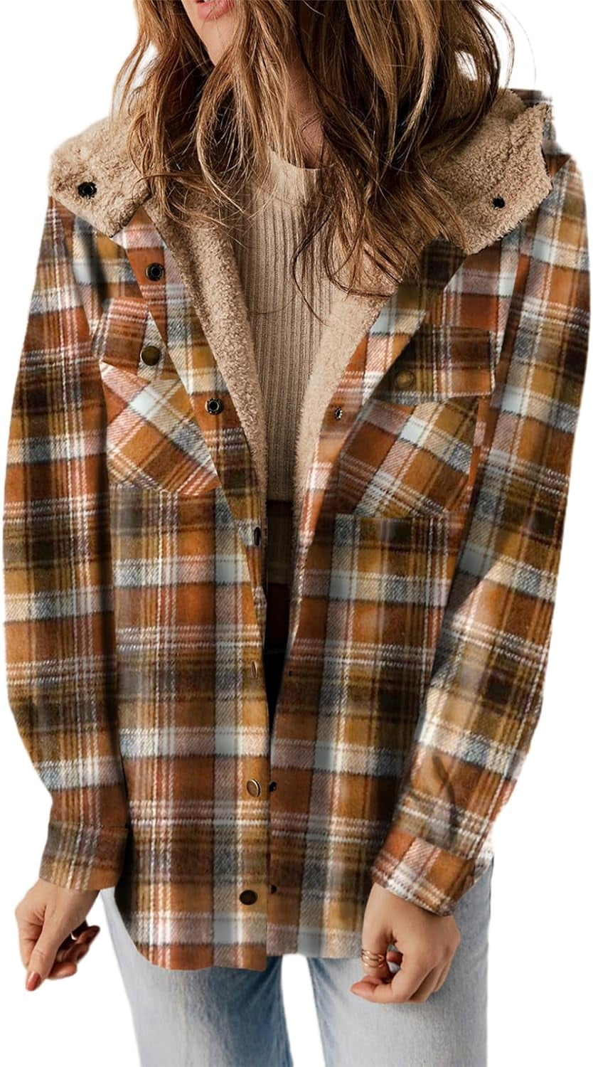 CAILDANL Womens Plaid Shacket Jacket Long Sleeve Button Down Fleece ...