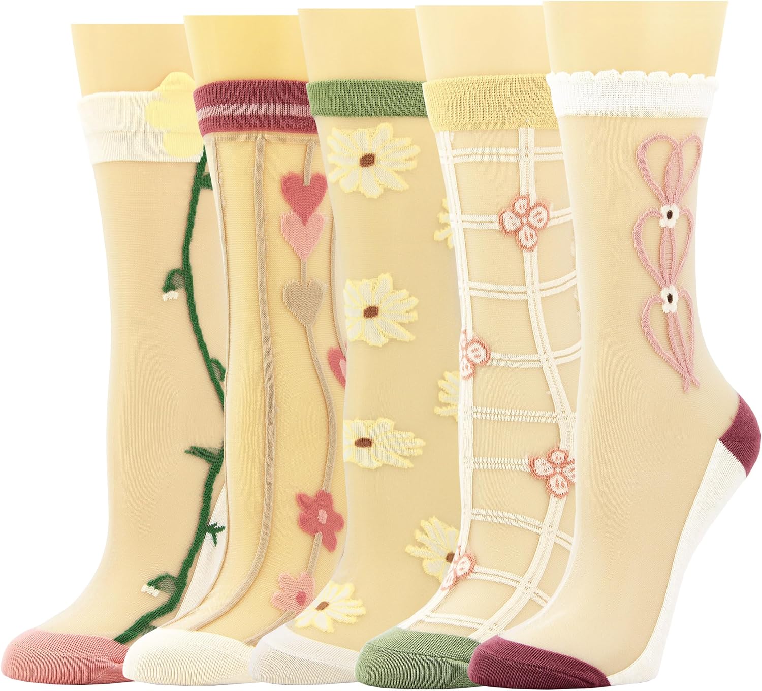 CAILDANL Womens Sheer Socks, Summer Transparent Thin Vintage Flower ...