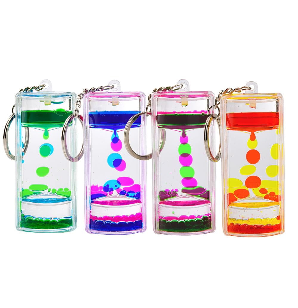 CAILINK 4 Pack Liquid Motion Bubbler Keychains,Fidget Liquid Timer for ...