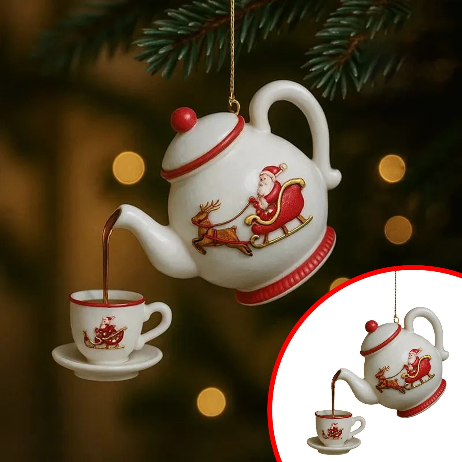 CAIMYY 2D Teapot Christmas Ornament Retro Style Hanging Decor with ...