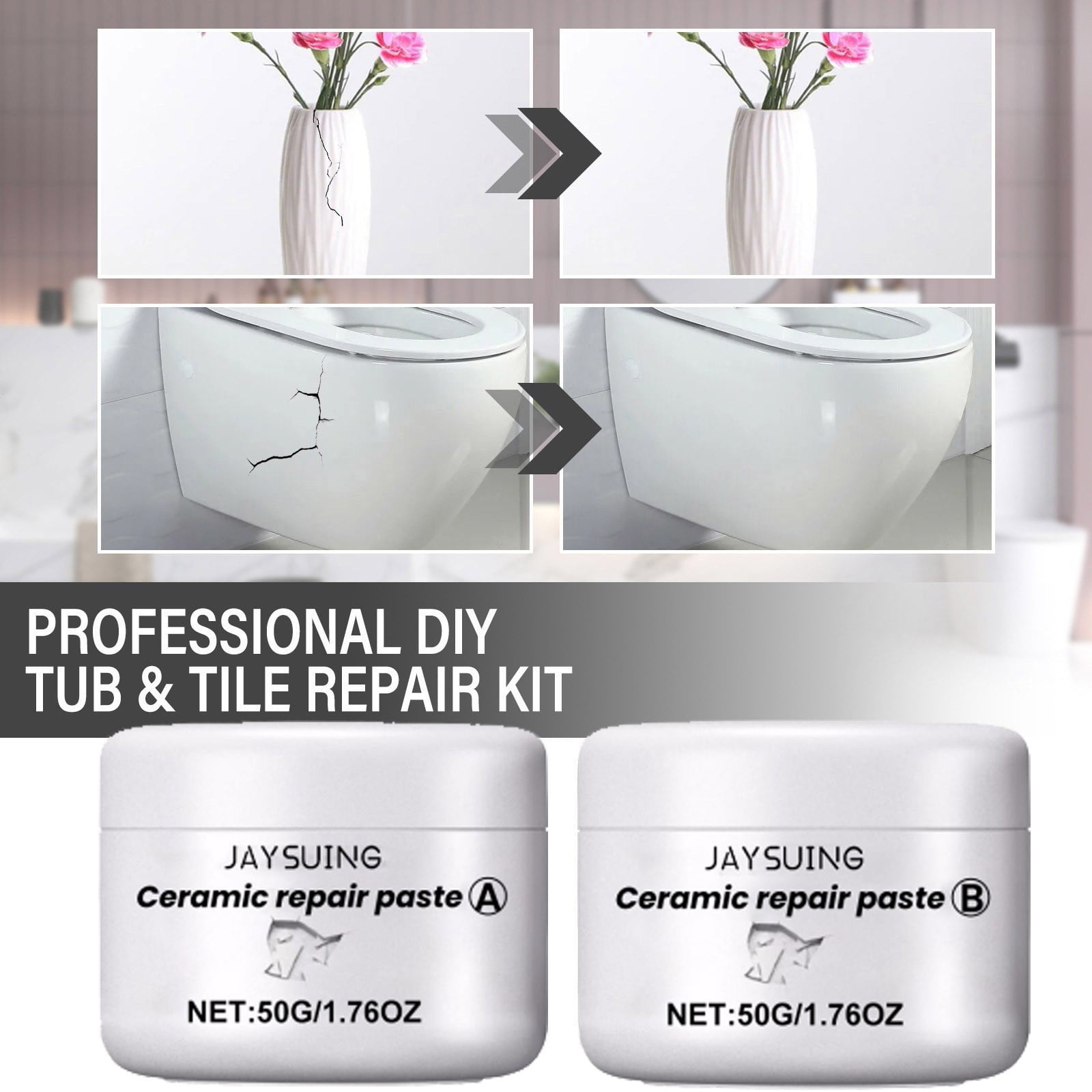 CAIMYY Ceramic & Porcelain Repair Kit - Fiberglass Crack Filler for ...