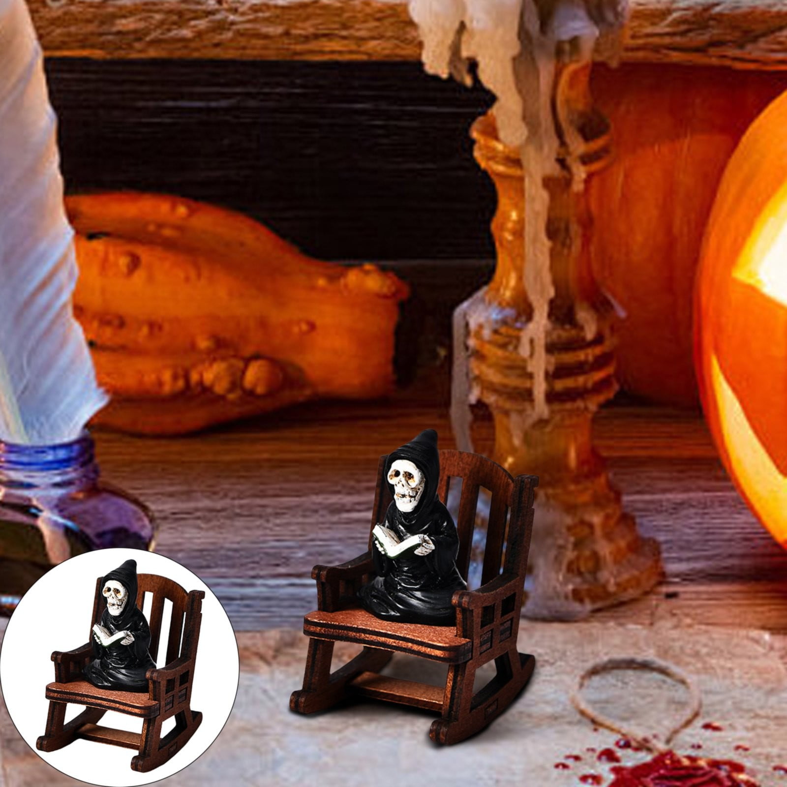 CAIMYY Gothic Decor Statue - Miniature Grim Reader Figurine Sitting in ...