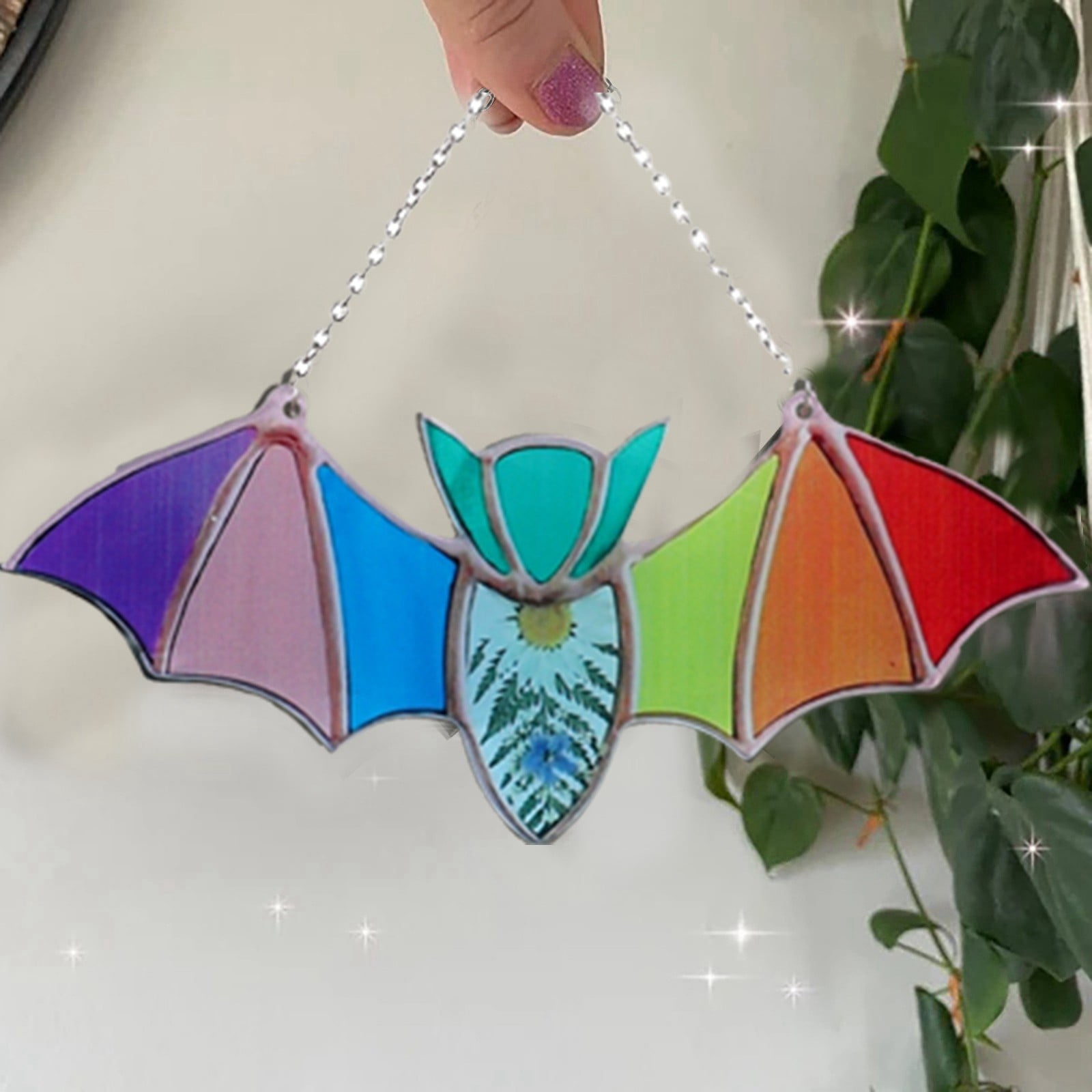 CAIMYY Halloween Bat Suncatcher Window Hanging - Colorful Acrylic Bat ...